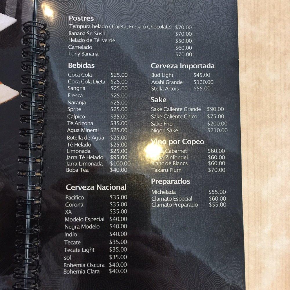Menu at Señor Sushi restaurant, Tijuana