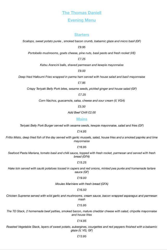 Menu at The Thomas Daniell pub & bar, Truro