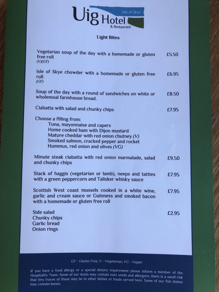 Menu at Uig Hotel pub & bar, Uig