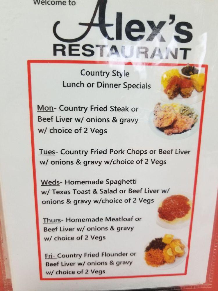 Menu at Alex's Restaurant, Goose Creek, 132 St James Ave