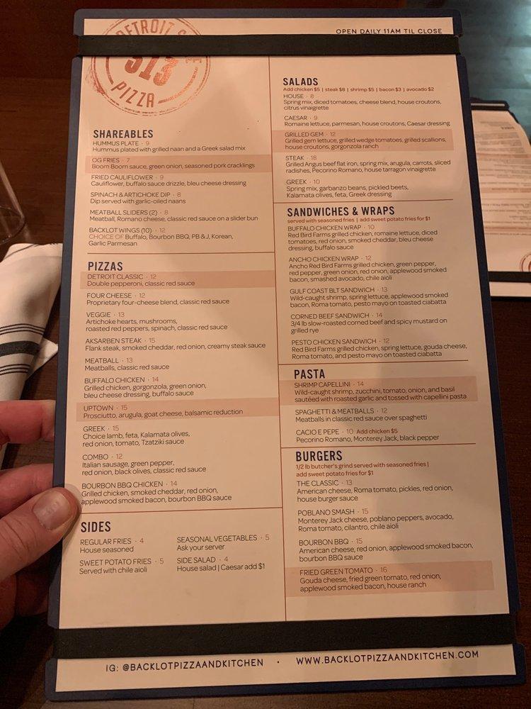 Menu at Backlot Pizza + Kitchen pub & bar, Omaha