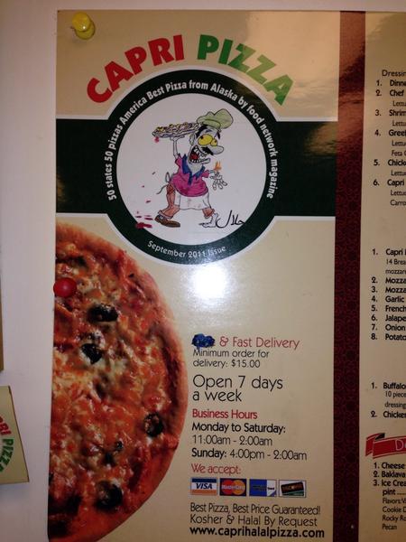 Menu at Capri Pizza pizzeria, Anchorage