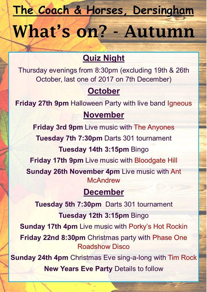 Menu at Coach & Horses pub & bar, Dersingham