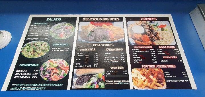 Menu at Delicious Greek restaurant, Aurora, 297 Wellington St E #3