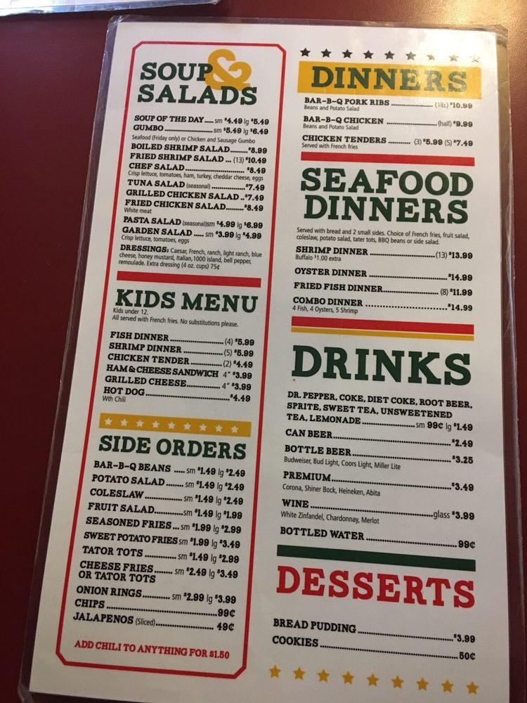 Menu at Fat Daddy's restaurant, Plaquemine