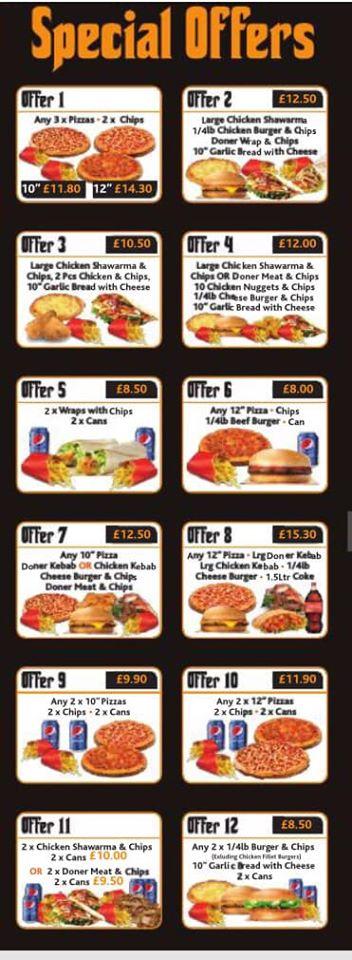 Menu at Goodfellas takeaway pizzeria, Hull