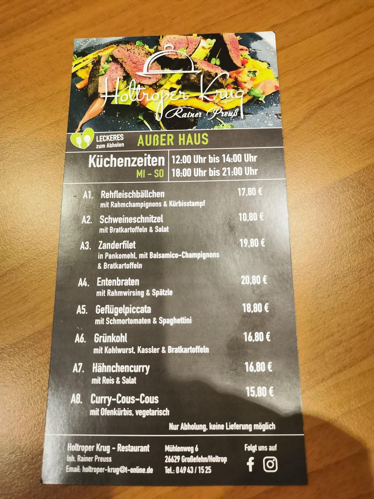 Speisekarte von Holtroper Krug Rainer Und Janina Preuß restaurant ...