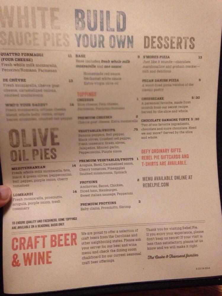 Menu at Rebel Pie pizzeria, Florence