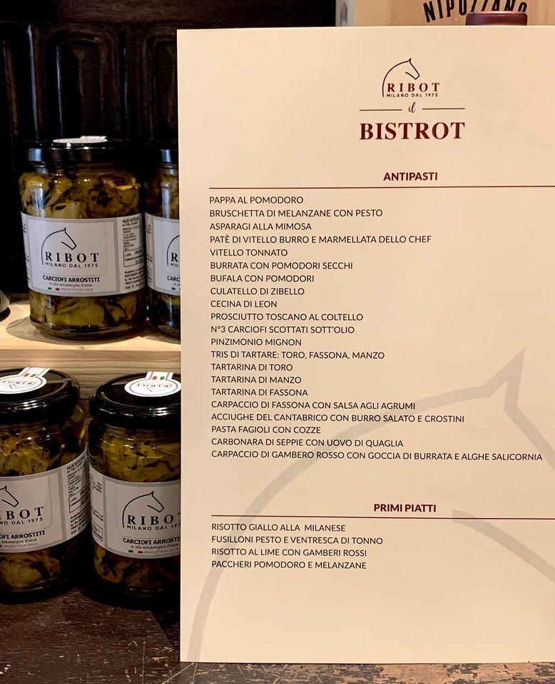 Menu at Ribot Bistrot restaurant, Milan