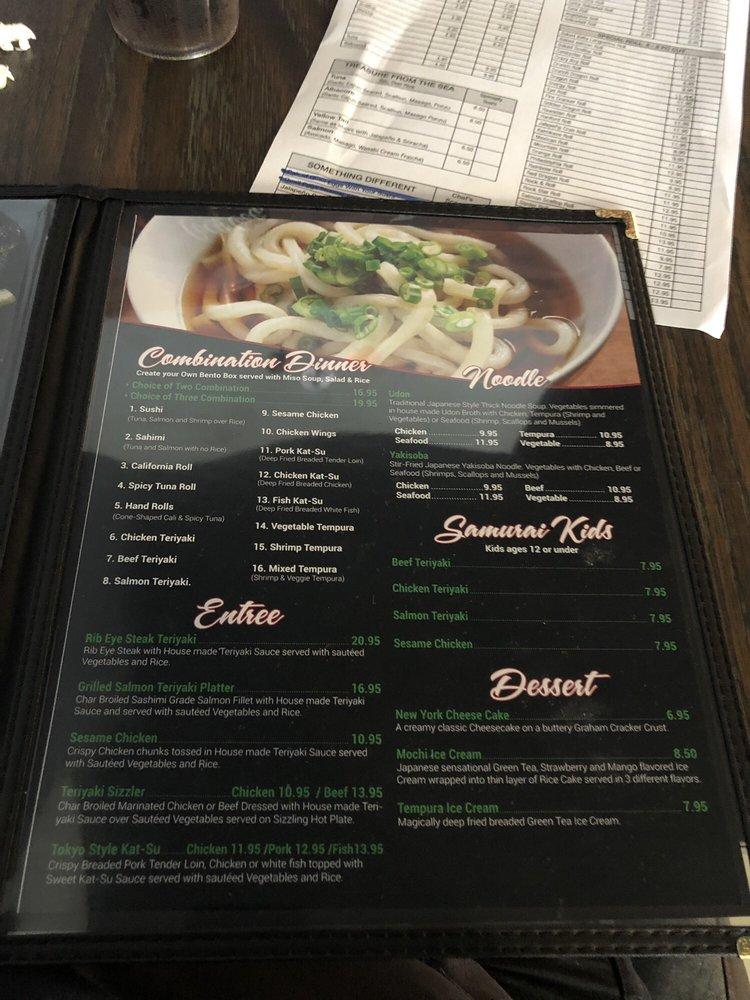 Menu at Samurai Sushi Bar, Hanford