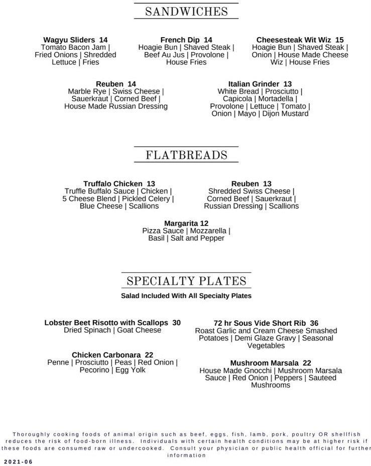 Menu at Brewery Town at The Collins pub & bar, Omaha