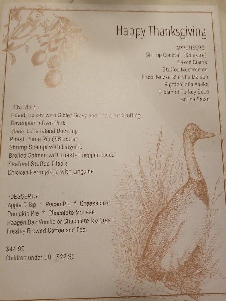 Menu at The Davenport Press restaurant, Mineola