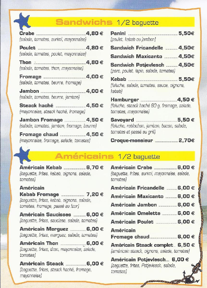 Menu at Au Petit Mousse restaurant, Ambleteuse