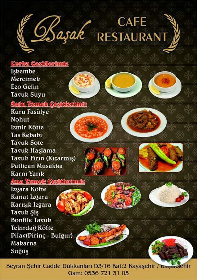 Menu at Başak cafe restaurant, Şamlar Köyü
