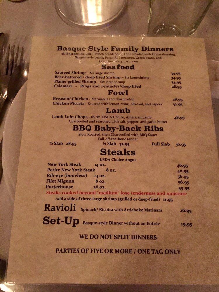 Menu at Basque Norte steakhouse, Chico