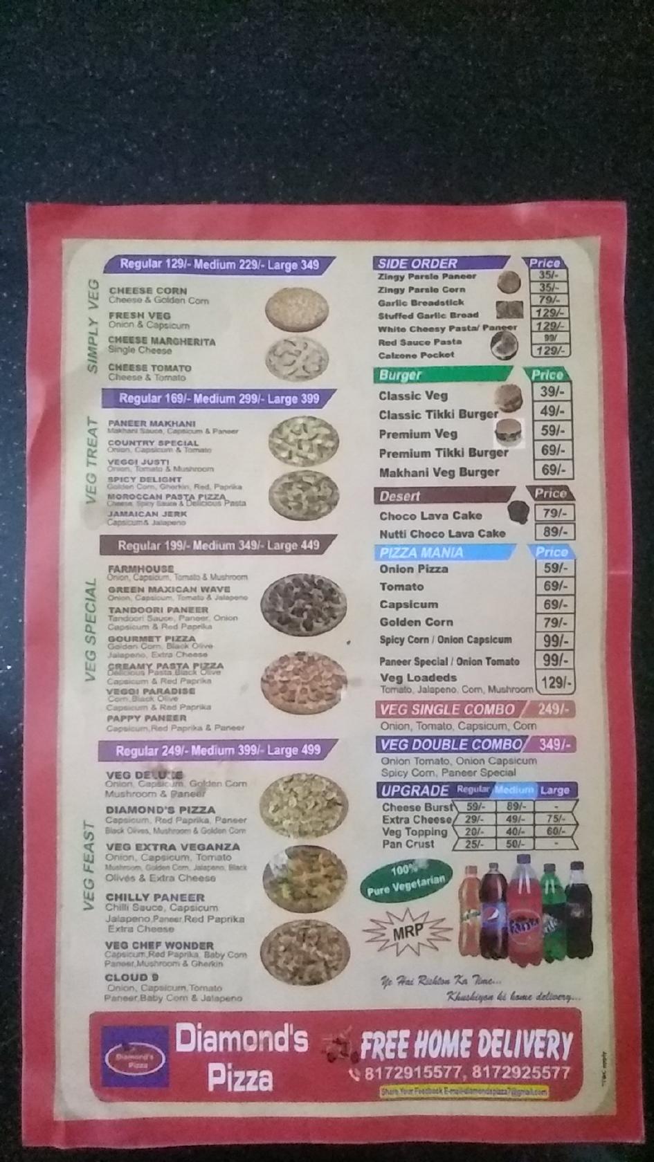 Menu at Diamond's Pizza, Kannauj