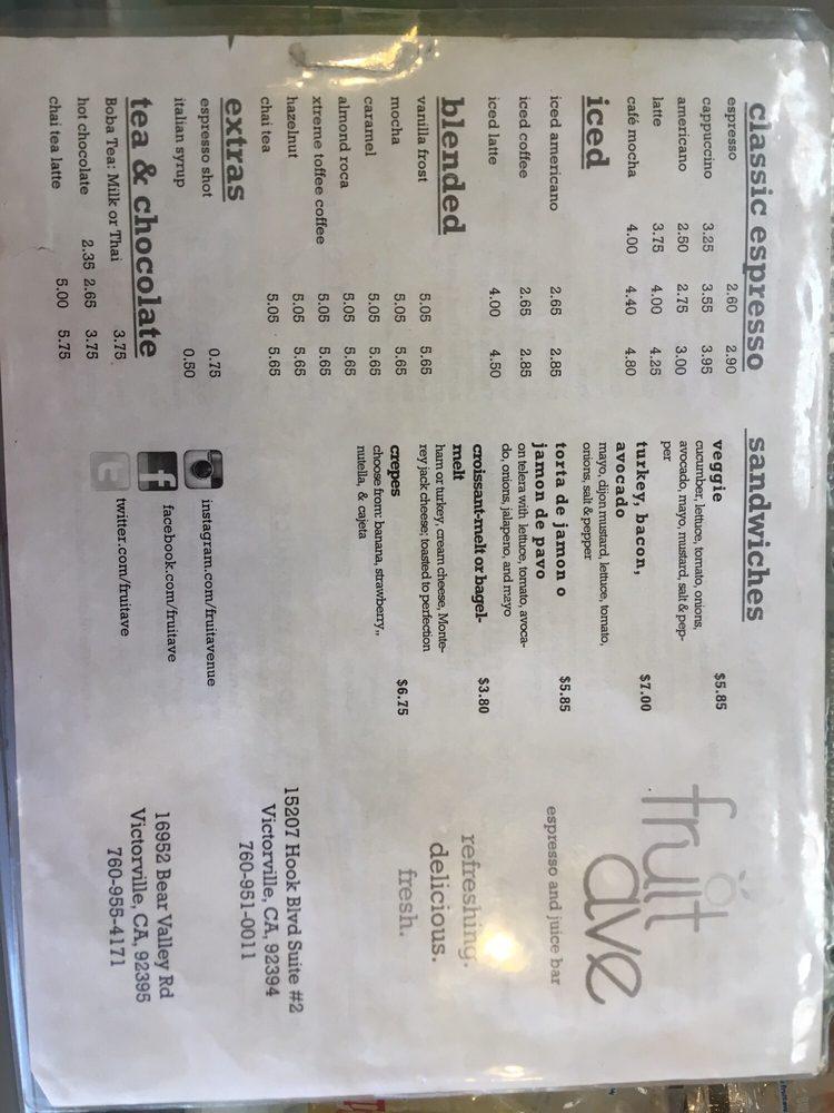 Menu at Fruit Ave pub & bar, Victorville, Bear Valley Rd