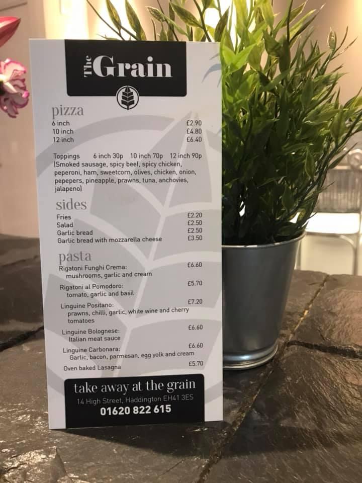 Menu at The Grain restaurant, Haddington