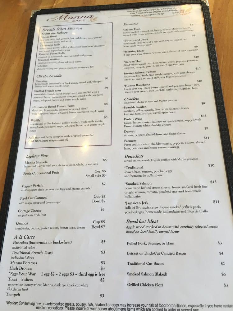 Menu at Manna Cafe, Grand Rapids