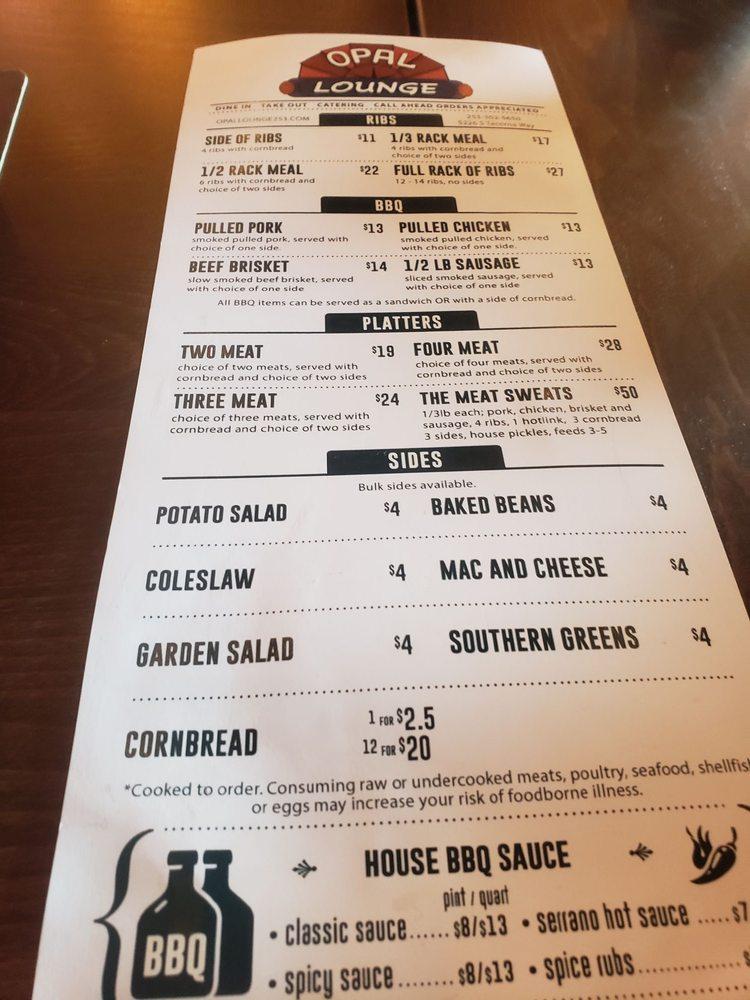 Menu at Opal Lounge pub & bar, Tacoma