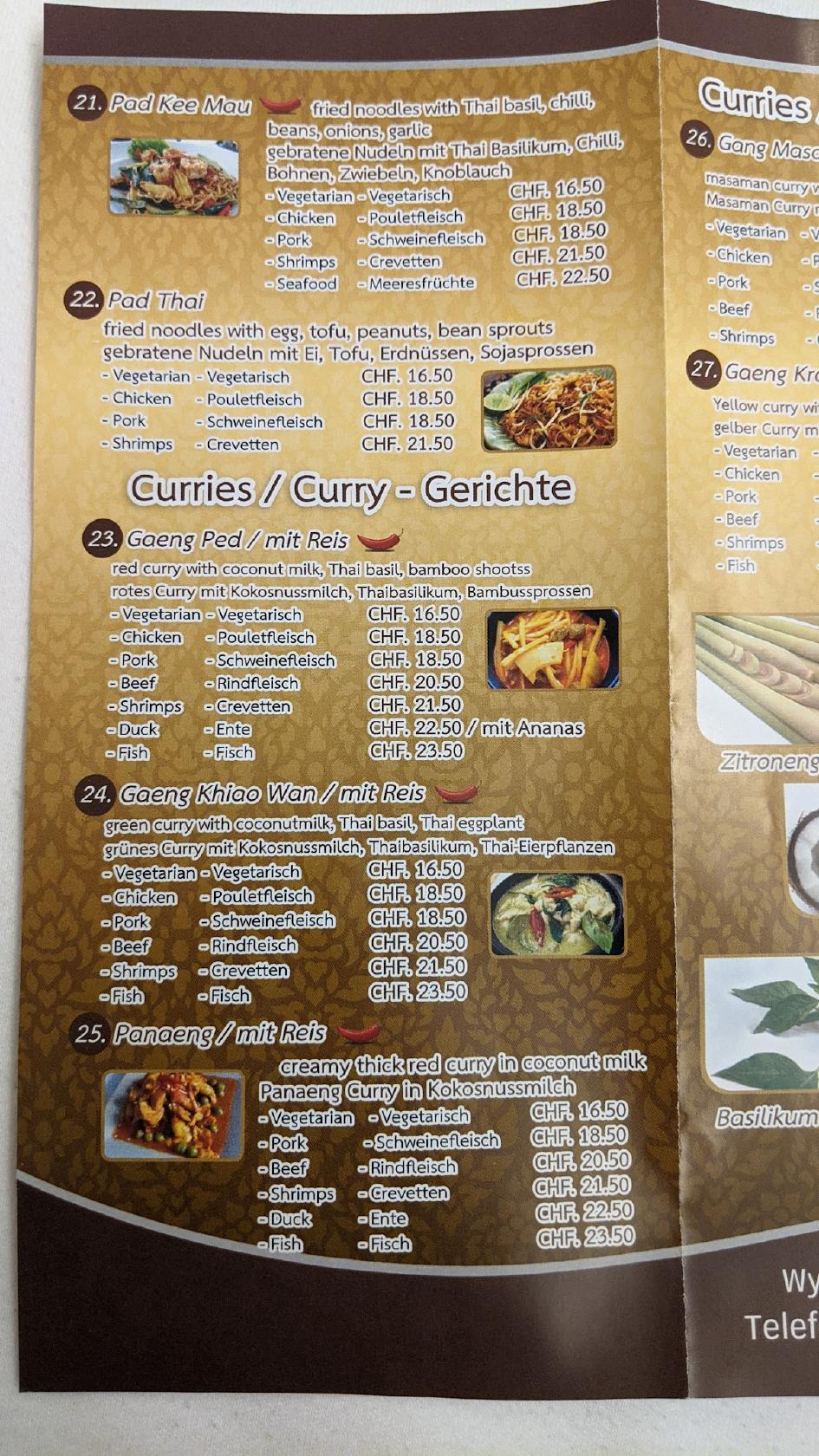 Menu au Penthai Haus, Matten bei Interlaken