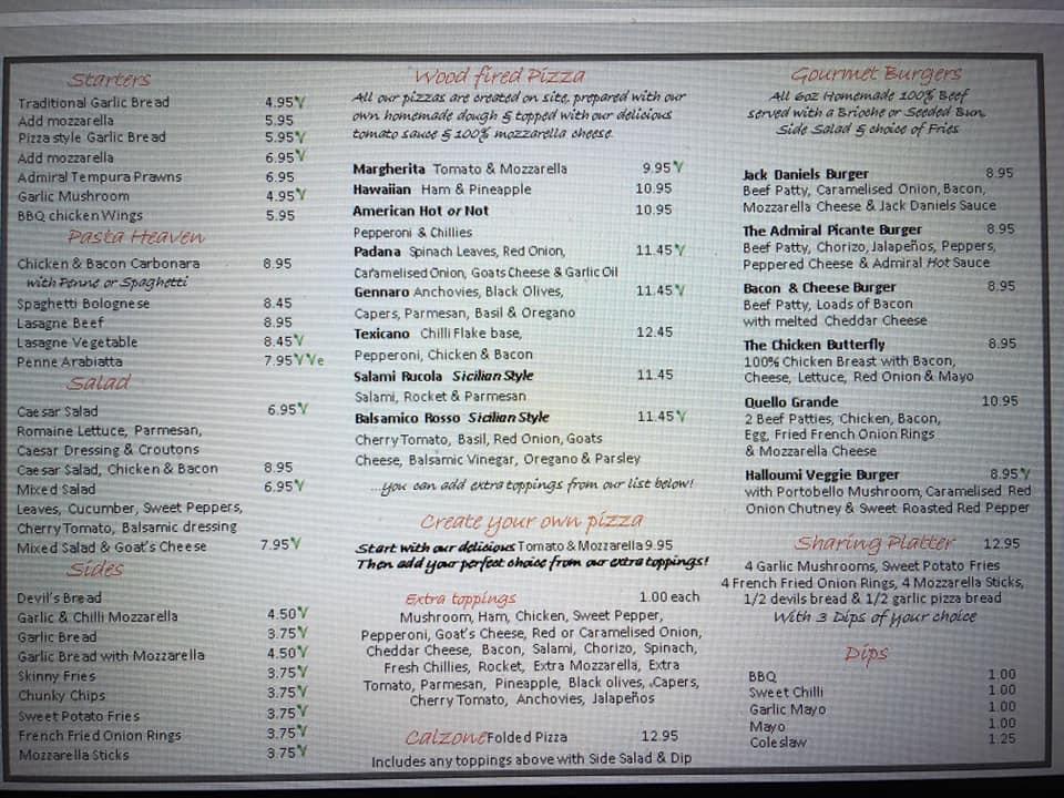 Menu at The Admiral Inn pub & bar, Reigate