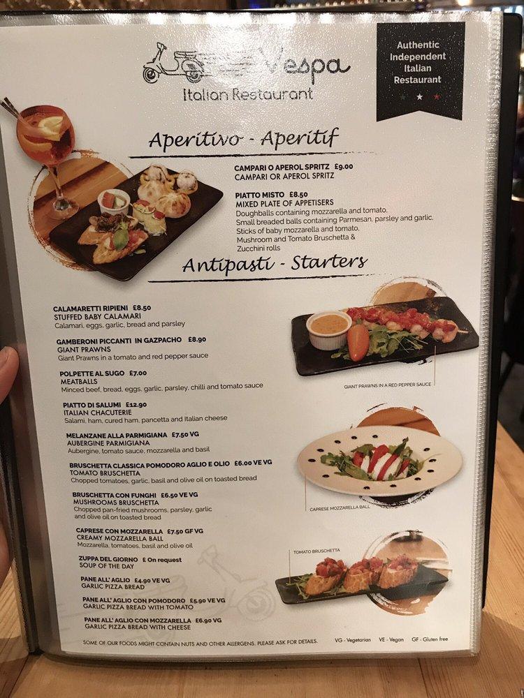 Menu at Vespa Italian Restaurant, London