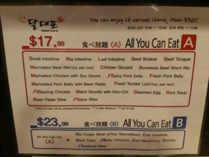Menu at moon bbq, Gardena