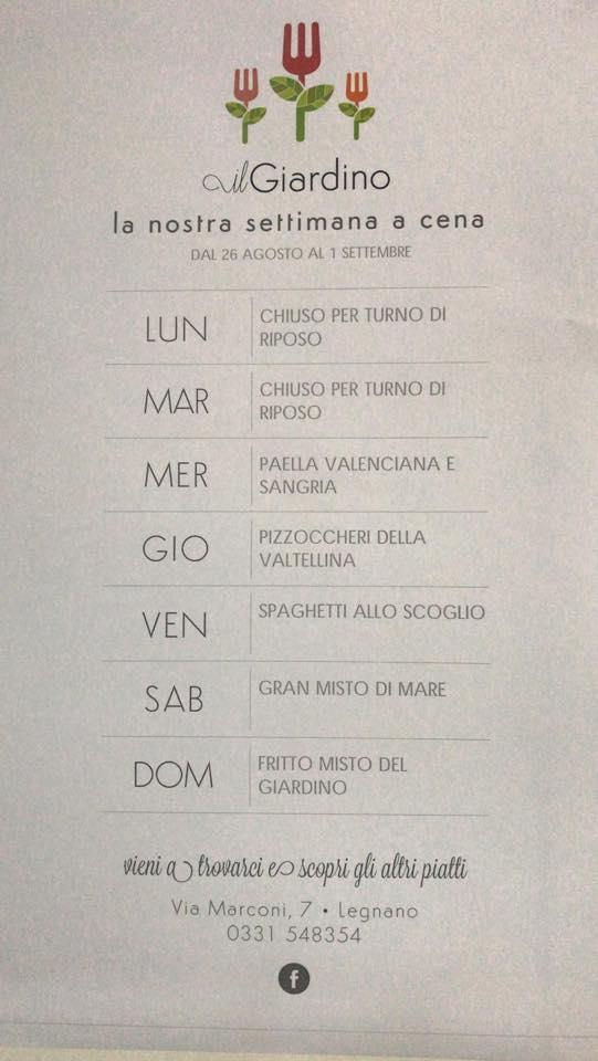 Menu at IL GIARDINO Ristorante self service, Legnano