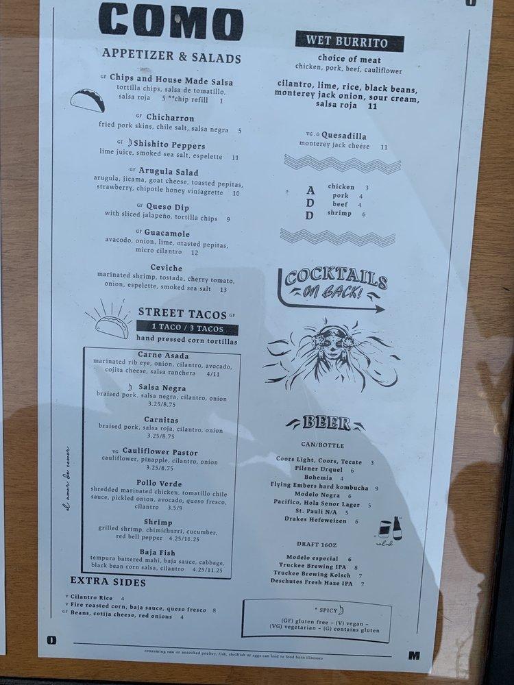Menu at COMO pub & bar, Truckee