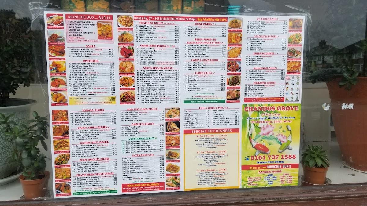 Menu at Chandos Grove fast food, Salford