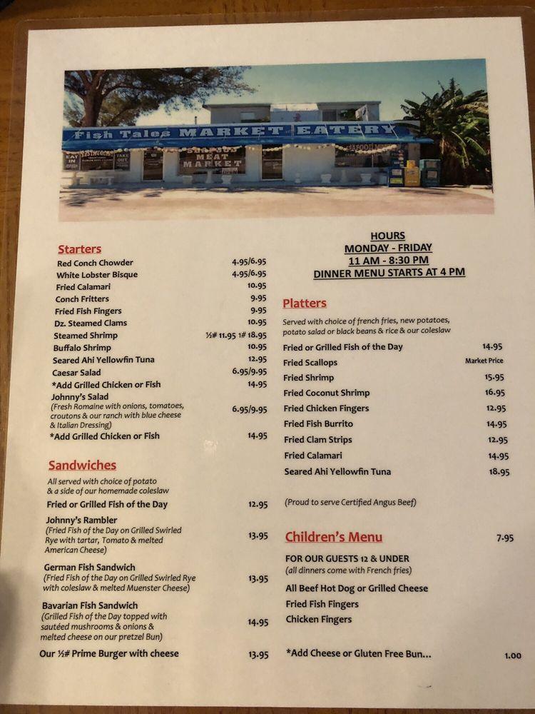 Menu at Fish Tales Market and Eatery restaurant, Marathon