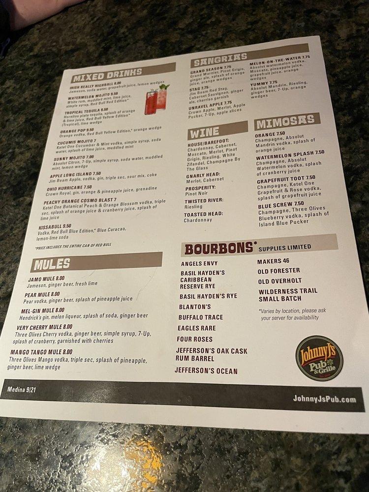 Menu at Johnny J's Pub & Grille, Medina, Medina