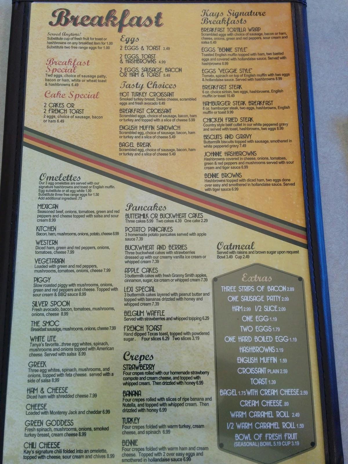 Menu at Kay's Kitchen restaurant, Saint Joseph