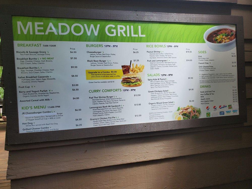 Menu at Meadow Grill fast food, Yosemite Valley
