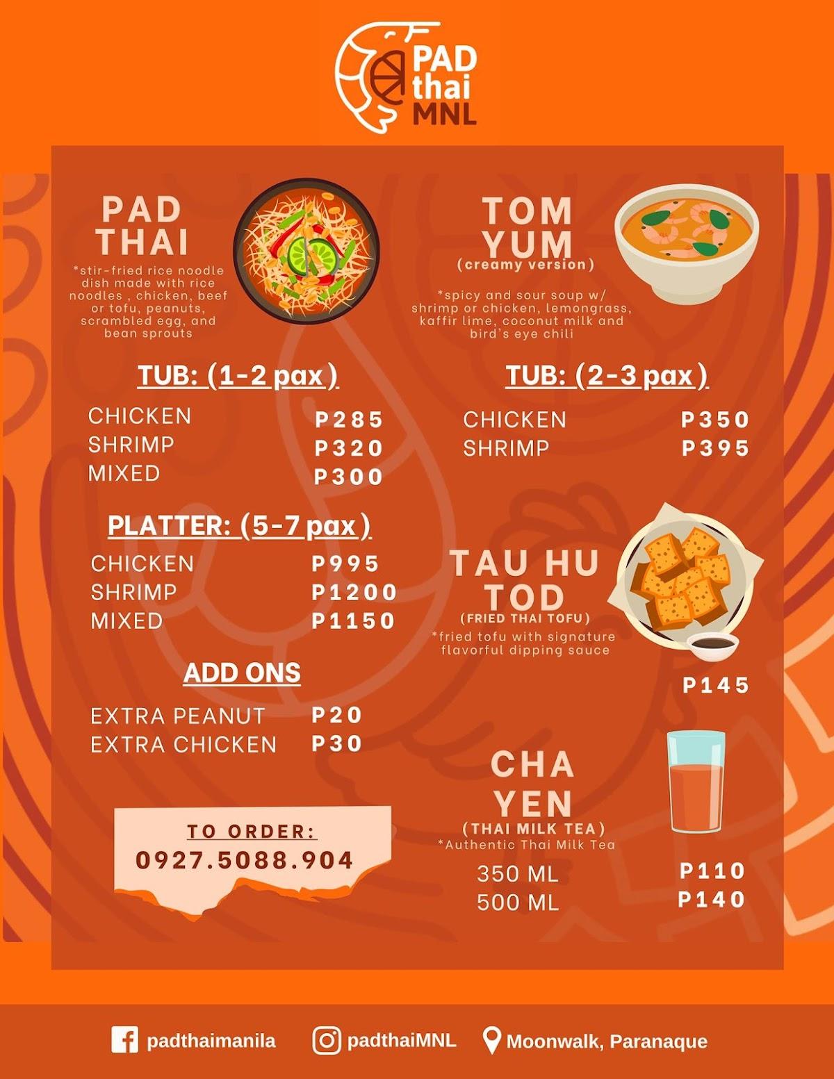 Menu at Pad Thai MNL restaurant, Parañaque