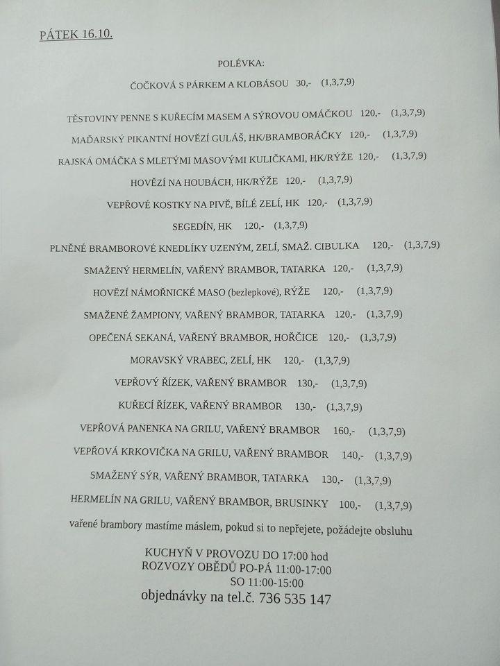 Menu at RKDM restaurant, Milovice, 3-Mladá