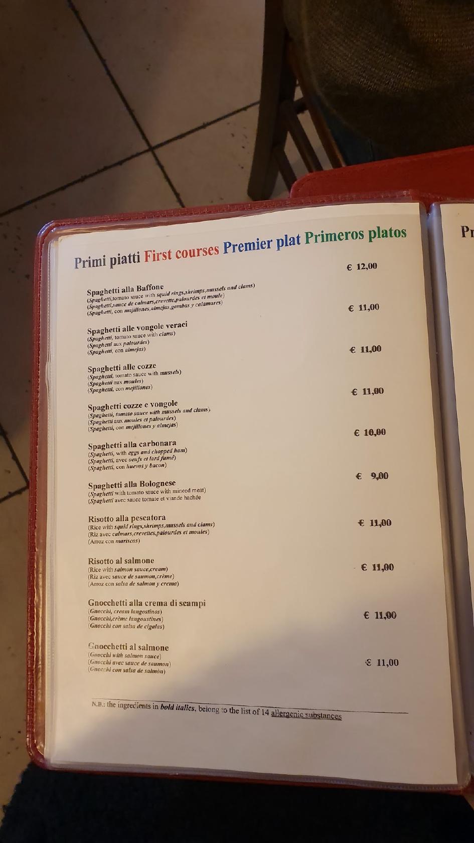 Menu da Ristorante Pizzeria Da Baffone, Civitavecchia