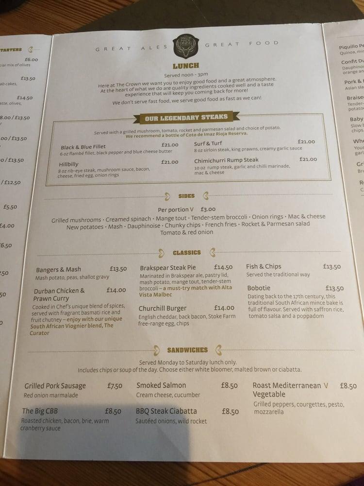 Menu at The Crown pub & bar, Reading, Foxhill Lane Playhatch