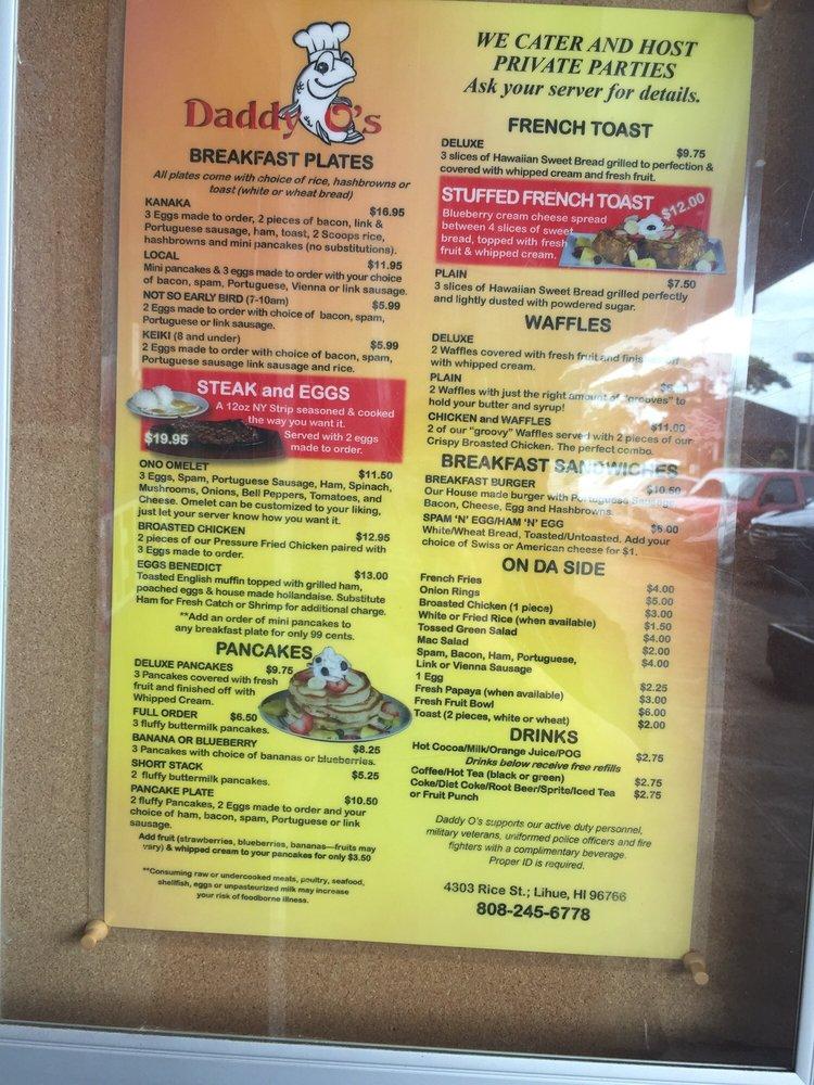 Menu at Daddy O's Restaurant, Lihue