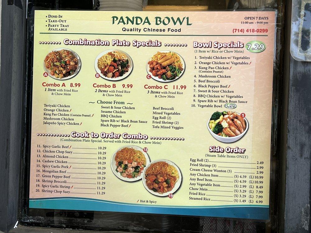 Menu at Panda Bowl restaurant, Fountain Valley, W Edinger Ave