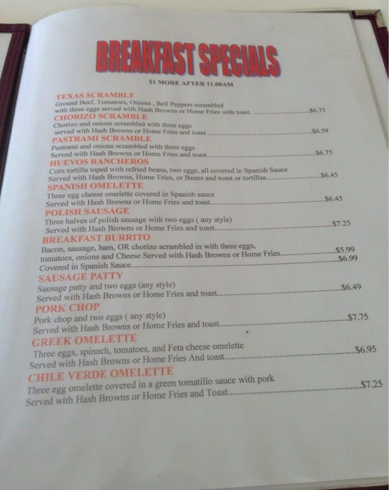 Menu at Red Hill Cafe, Santa Ana