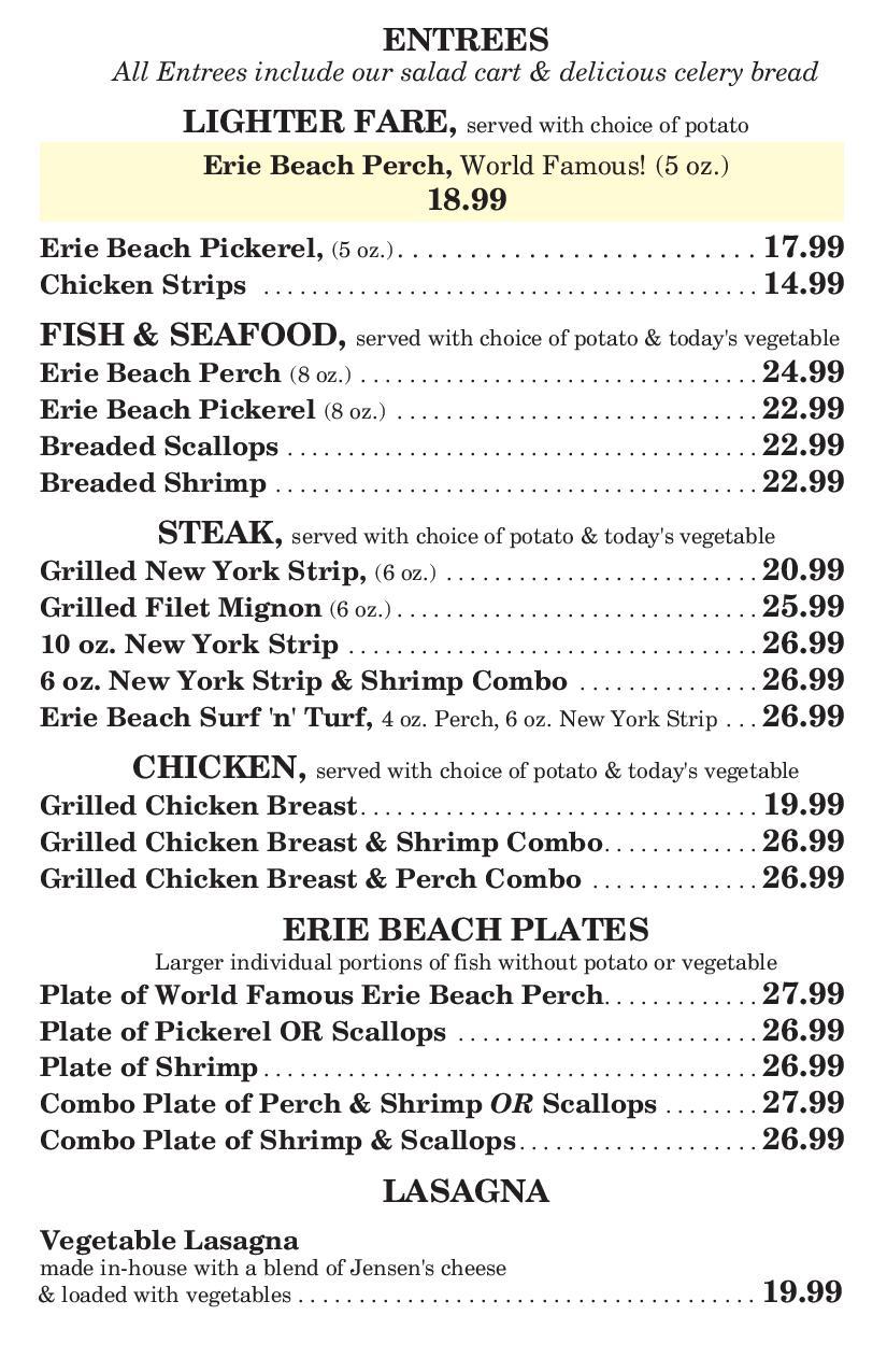 Menu at The Cove Room restaurant, Port Dover