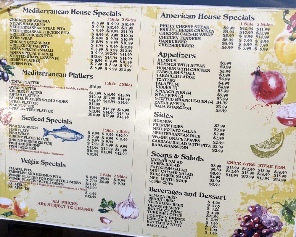 Menu at The Olive Tree Mediterranean Grille restaurant, Jacksonville
