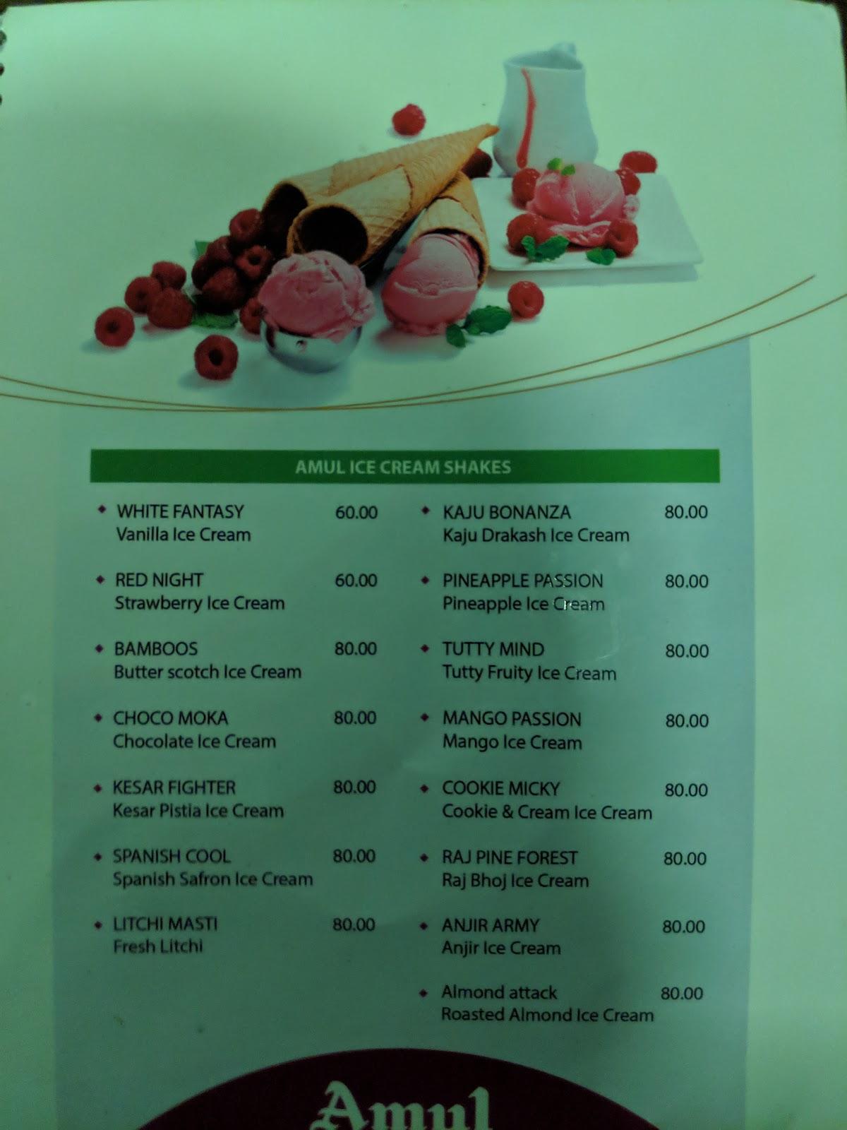 Menu at Amul Store, Thalassery