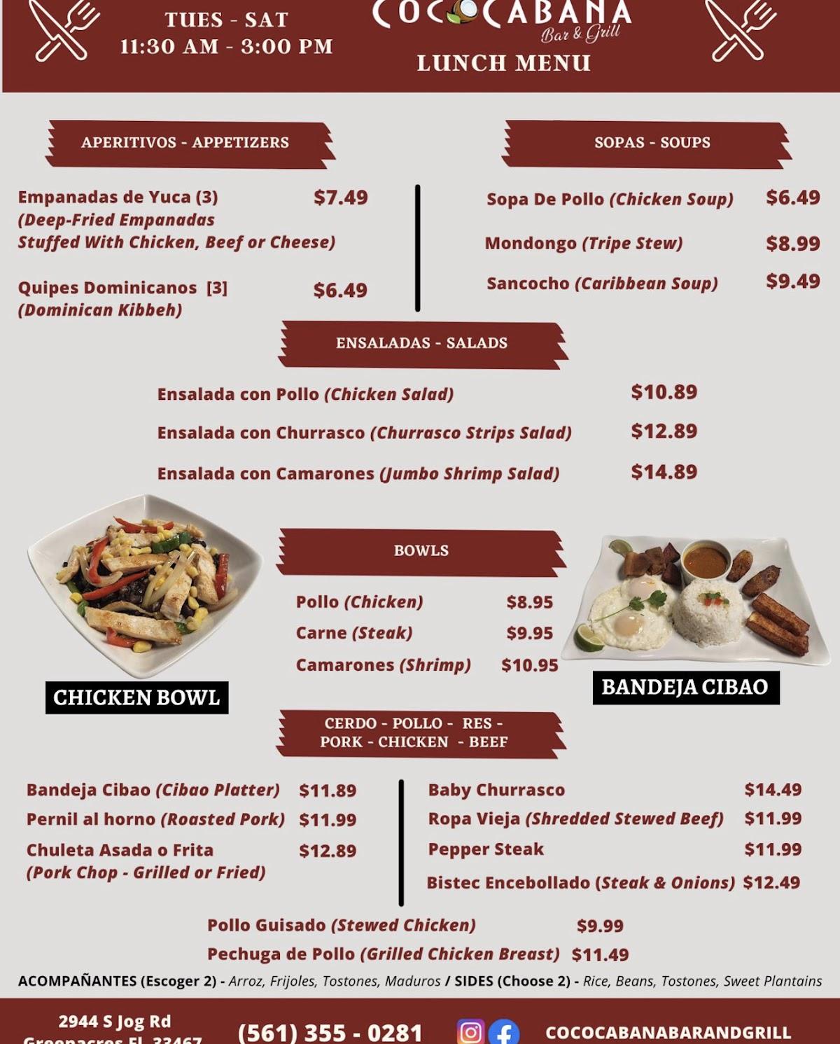 Menu at CocoCabana Bar & Grill, Greenacres, Jog Rd