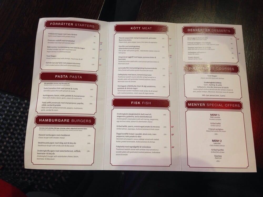Menu at Drottninghof Grill & Bar, Stockholm