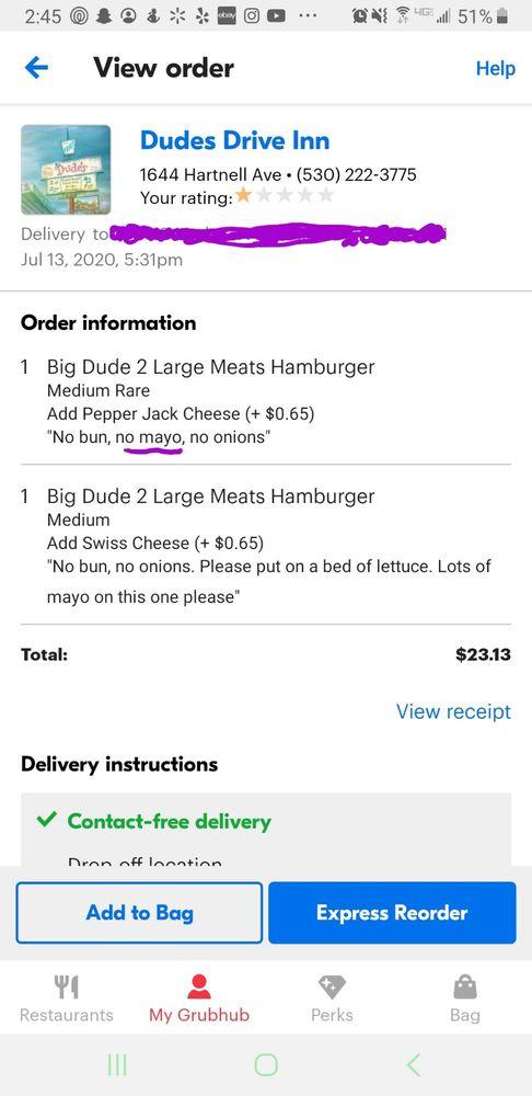 Menu at Dude's Drive Inn fast food, Redding