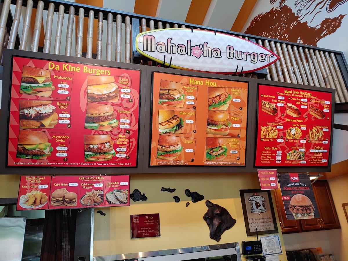Menu at Mahaloha Burger Kailua fast food, Kailua