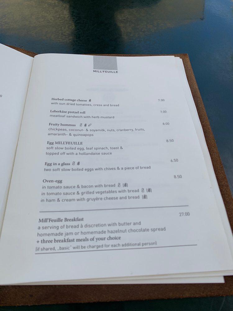 Menu at Mill'Feuille, Lucerne